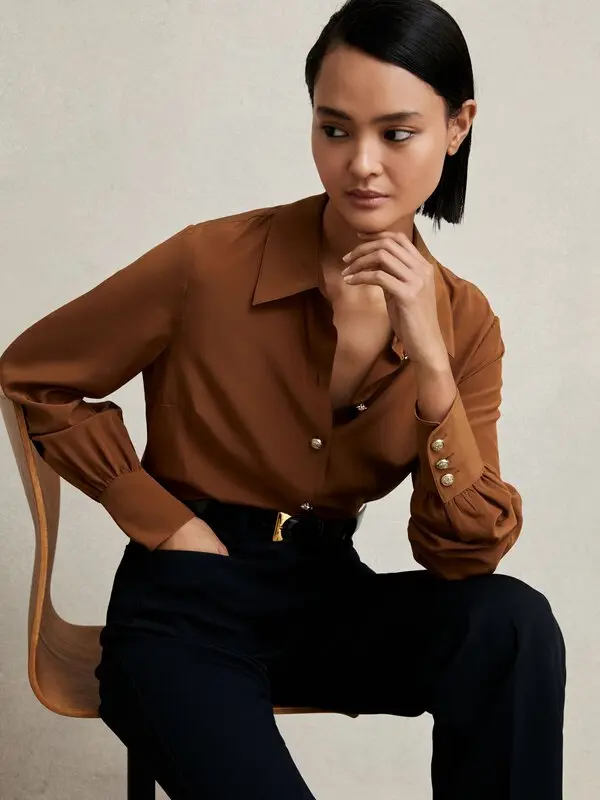 REISS Gianna Silk Embossed-button Shirt