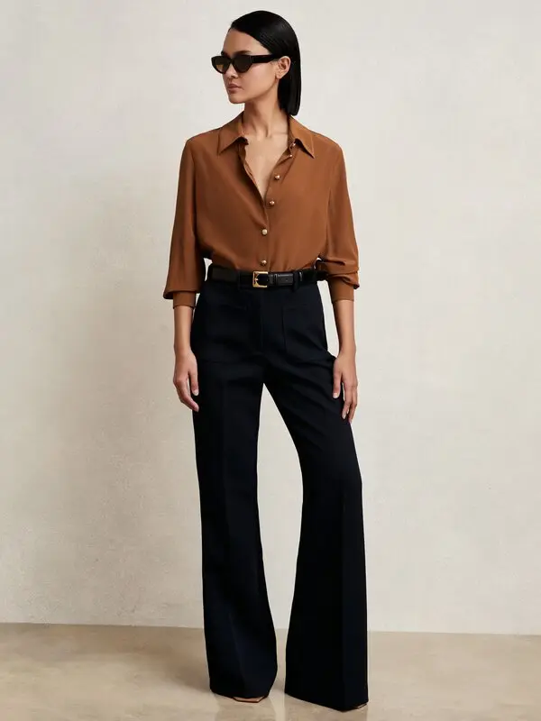 REISS Gianna Silk Embossed-button Shirt