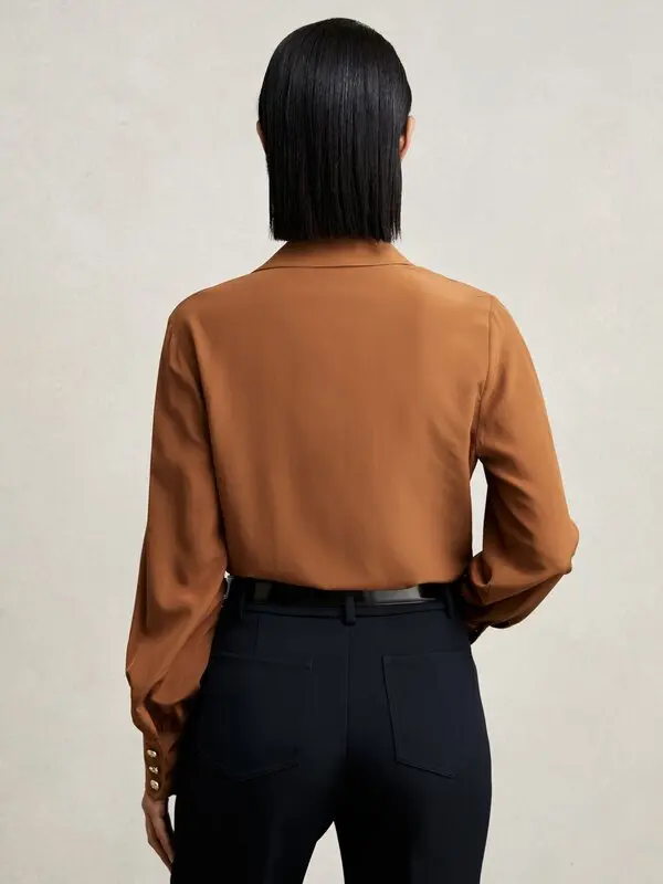 REISS Gianna Silk Embossed-button Shirt