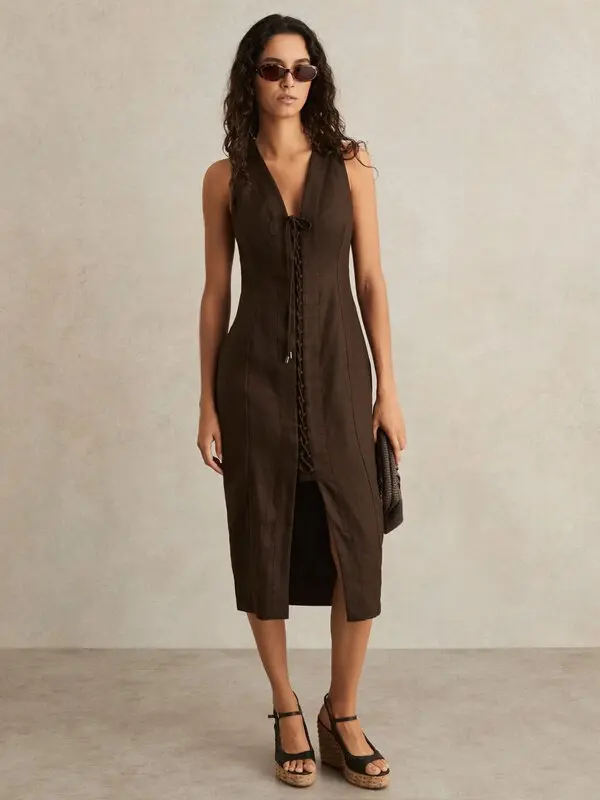 REISS Amelia Lattice-front Midi Dress