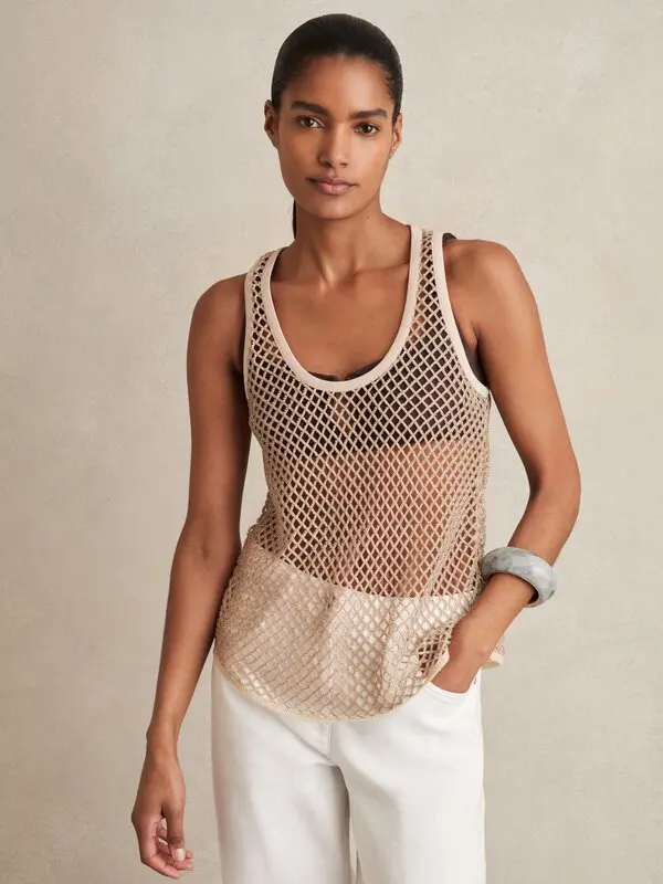 REISS Lila Mesh Knit Beaded Vest