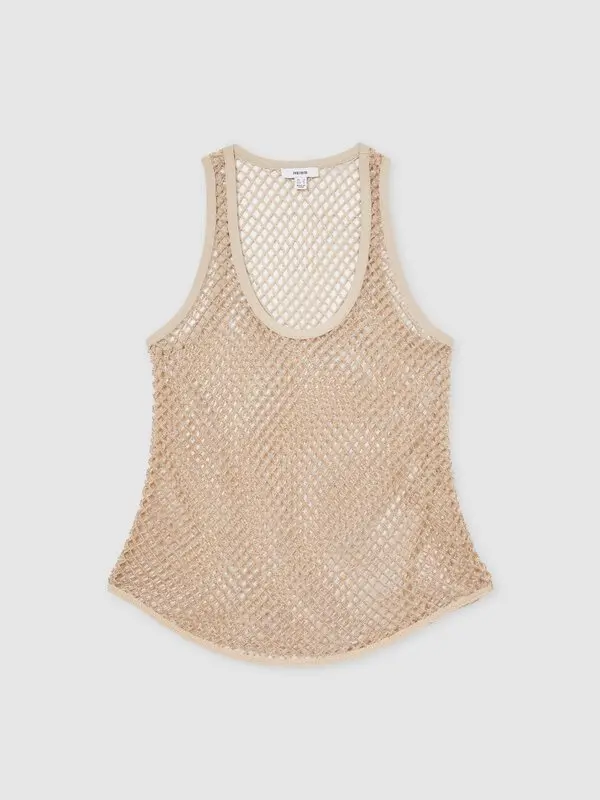 REISS Lila Mesh Knit Beaded Vest