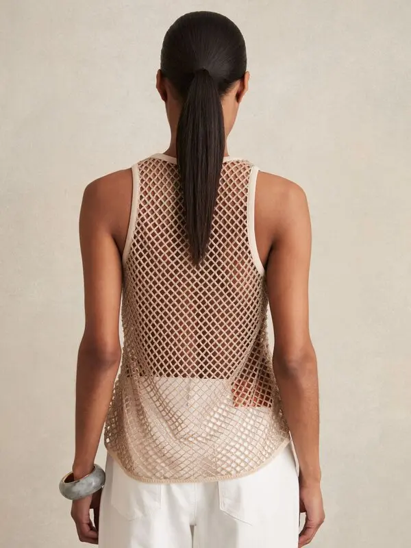 REISS Lila Mesh Knit Beaded Vest