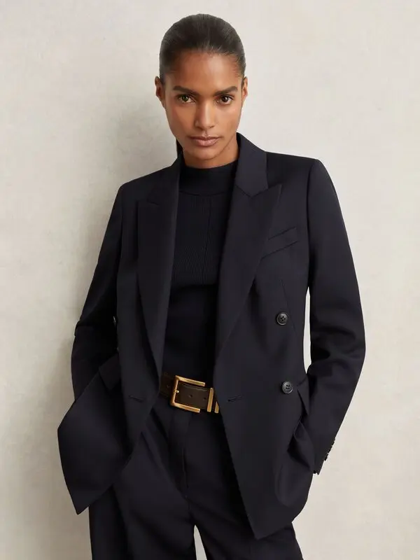 REISS Wool Blend Double Breasted Suit Blazer