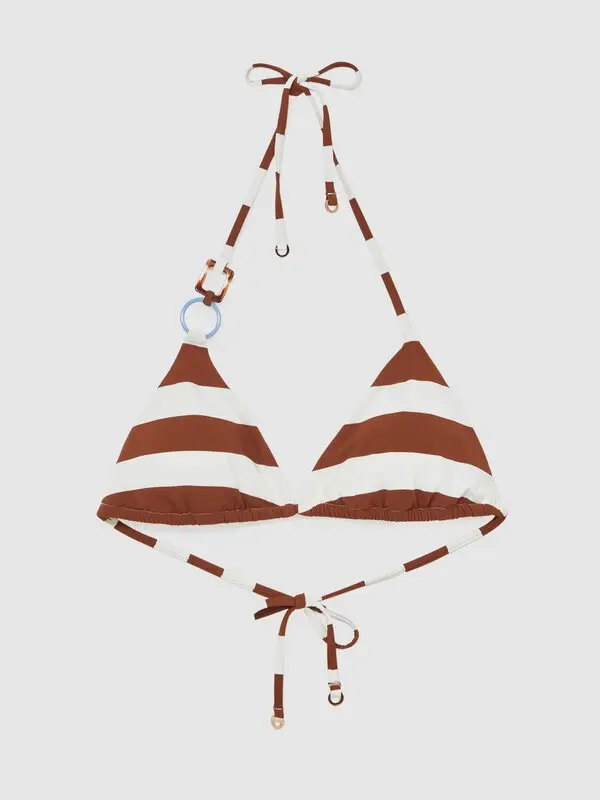 REISS Bridgette Stripe Halterneck Triangle Bikini Top - Navy/brown