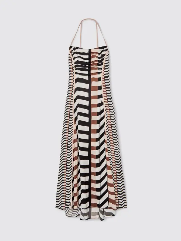 REISS Georgie Chevron-stripe Ruched Midi Dress