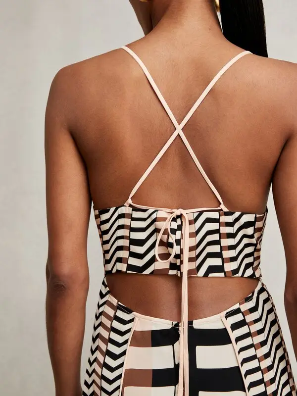 REISS Georgie Chevron-stripe Ruched Midi Dress