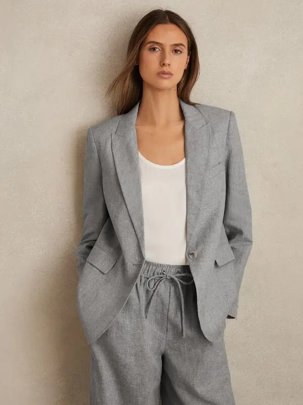 REISS Willow Linen-blend Single-breasted Blazer