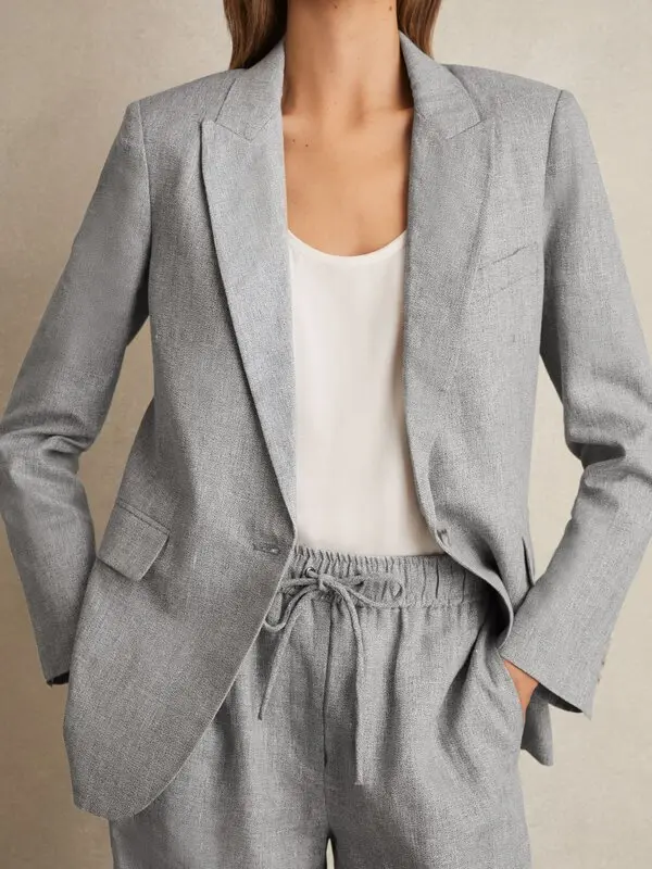 REISS Willow Linen-blend Single-breasted Blazer