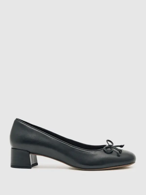 REISS Leather Block Heel Ballerina Shoes