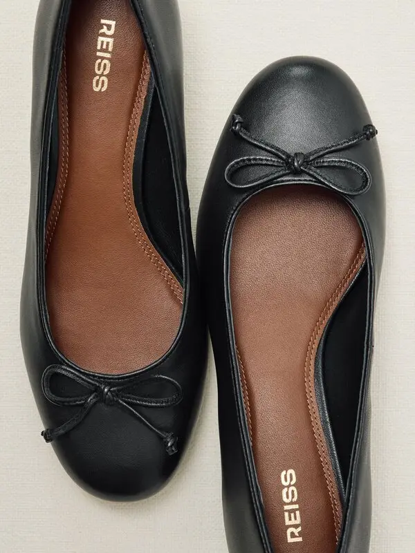 REISS Leather Block Heel Ballerina Shoes