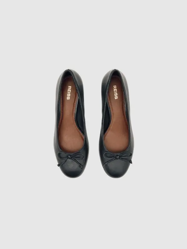 REISS Leather Block Heel Ballerina Shoes