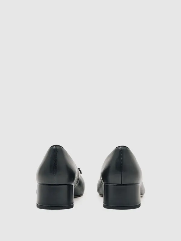 REISS Leather Block Heel Ballerina Shoes
