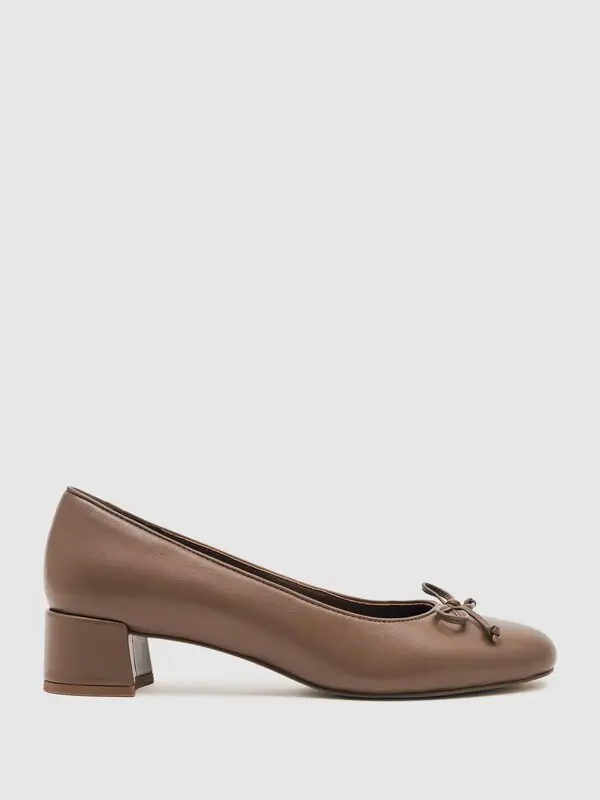 REISS Leather Block Heel Ballerina Shoes