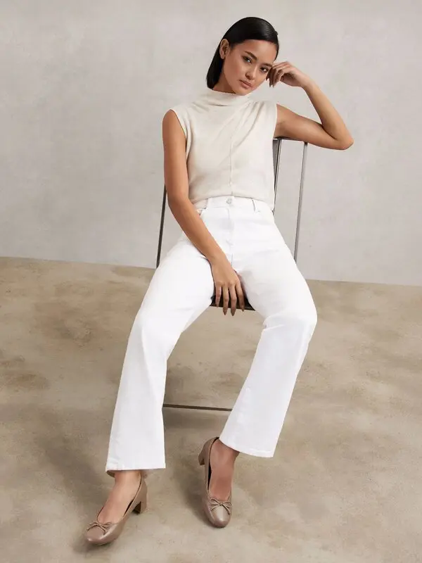 REISS Leather Block Heel Ballerina Shoes