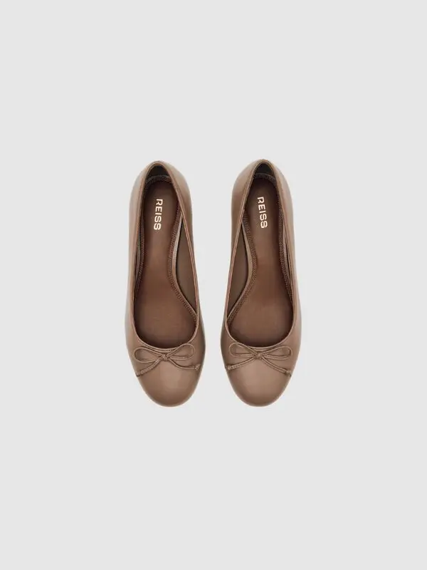 REISS Leather Block Heel Ballerina Shoes