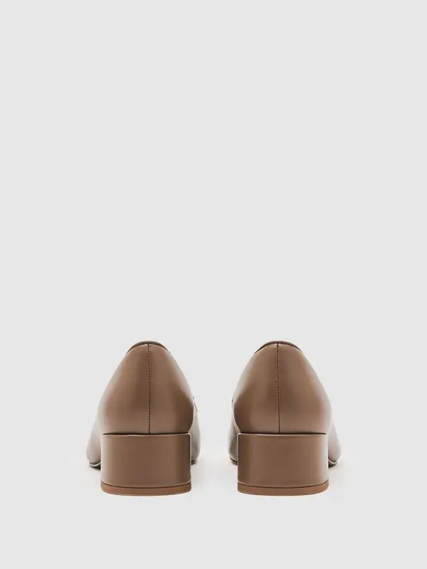 REISS Leather Block Heel Ballerina Shoes