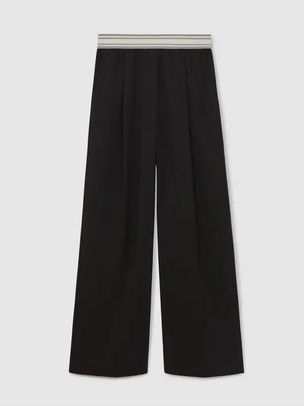 REISS Wide-leg Trousers With Contrast Waistband - Black