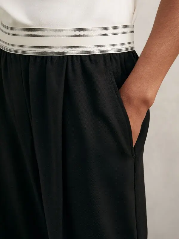 REISS Wide-leg Trousers With Contrast Waistband - Black