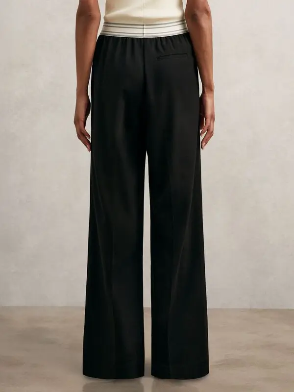 REISS Wide-leg Trousers With Contrast Waistband - Black