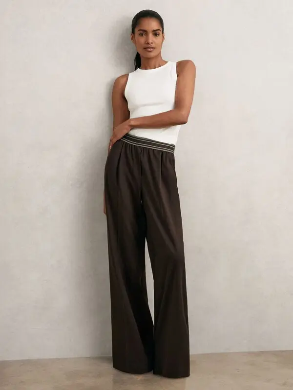 REISS Wide-leg Trousers With Contrast Waistband