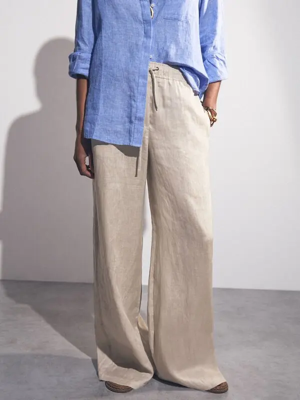REISS Willow Linen-blend Wide-leg Trousers