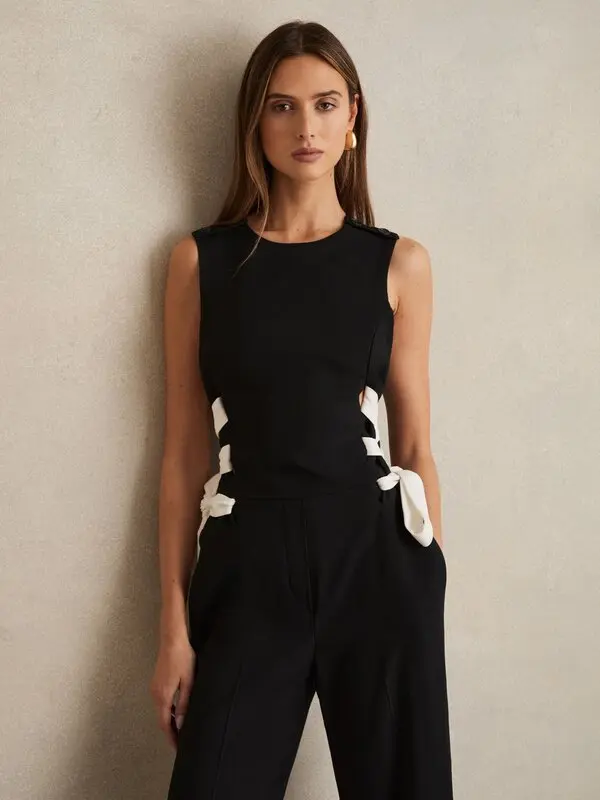 REISS Emma Lace-up Side Wide-leg Jumpsuit