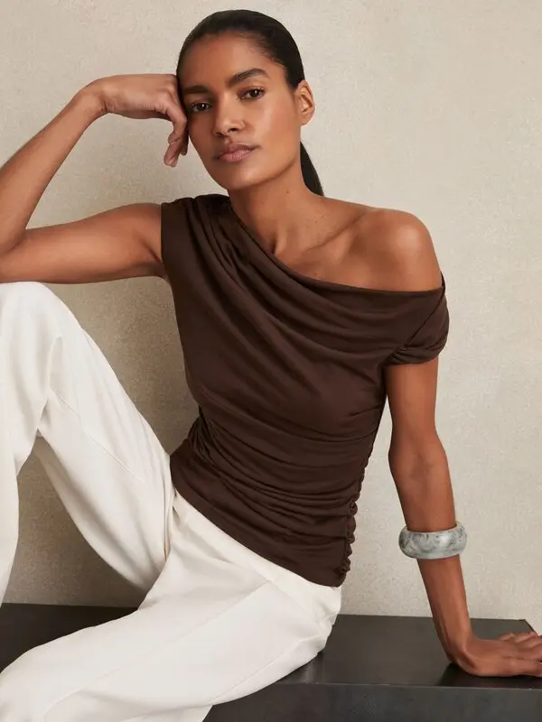 REISS Serena Modal-blend Ruched Off-shoulder Top