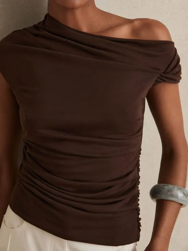 REISS Serena Modal-blend Ruched Off-shoulder Top