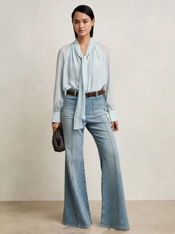 REISS Silk-blend Chiffon Tie-neck Blouse