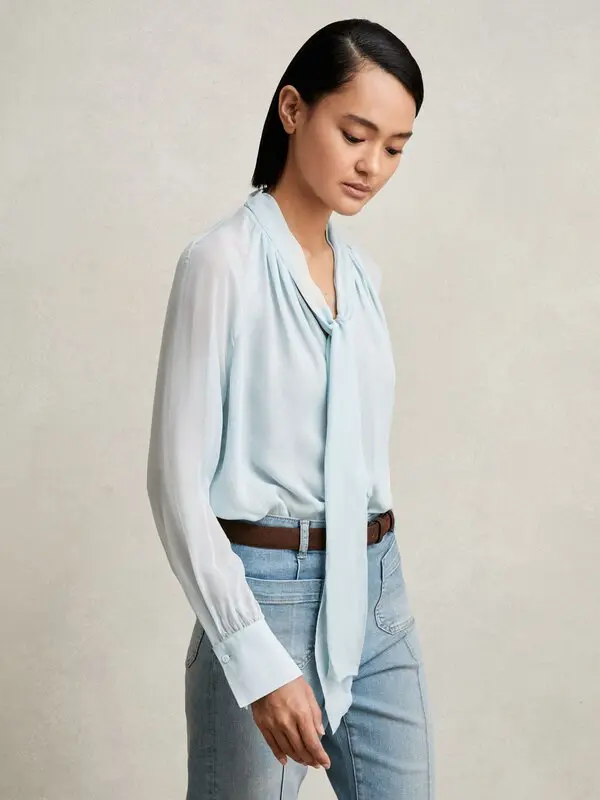 REISS Silk-blend Chiffon Tie-neck Blouse