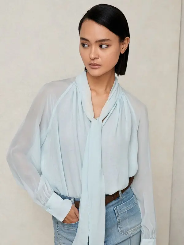 REISS Silk-blend Chiffon Tie-neck Blouse