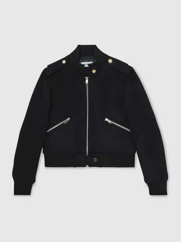 REISS Cleo Epaulette Wool Bomber Jacket - Navy