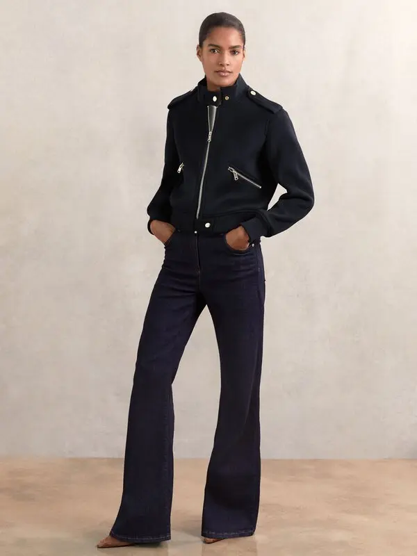 REISS Cleo Epaulette Wool Bomber Jacket - Navy