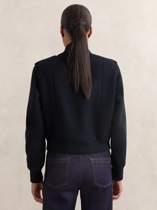 REISS Cleo Epaulette Wool Bomber Jacket - Navy