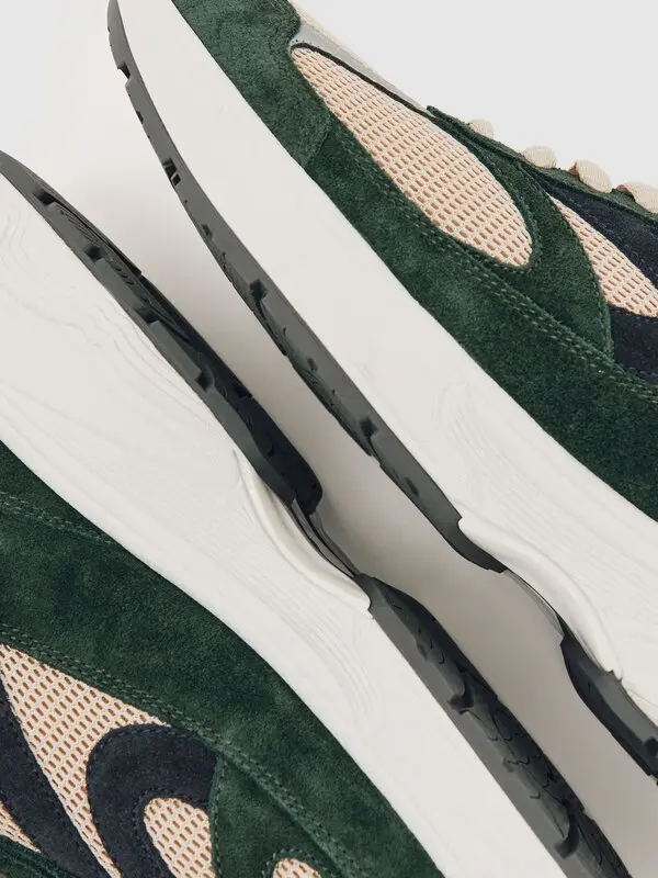REISS Panelled Running Trainers - Forest Green/stone