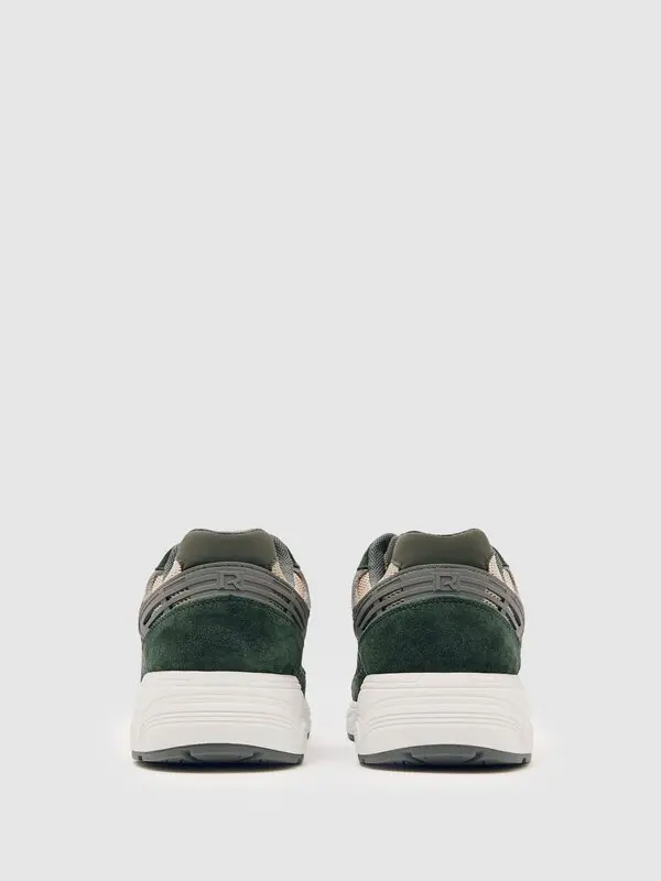 REISS Panelled Running Trainers - Forest Green/stone