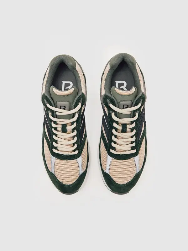 REISS Panelled Running Trainers - Forest Green/stone