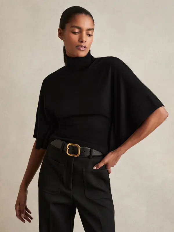 REISS Hadley Wool Batwing Roll-neck Jumper