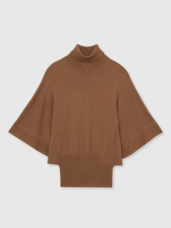 REISS Hadley Wool Batwing Roll-neck Jumper - Tan