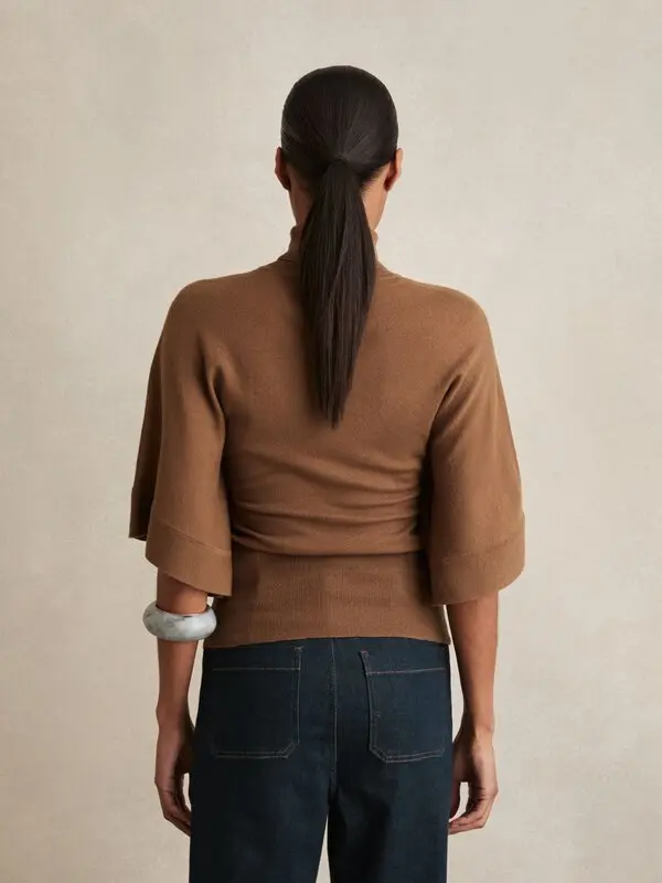 REISS Hadley Wool Batwing Roll-neck Jumper - Tan