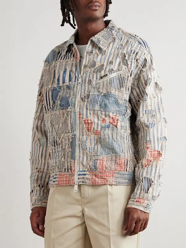 Kapital Distressed Patchwork Zip-up Jacket - Blue