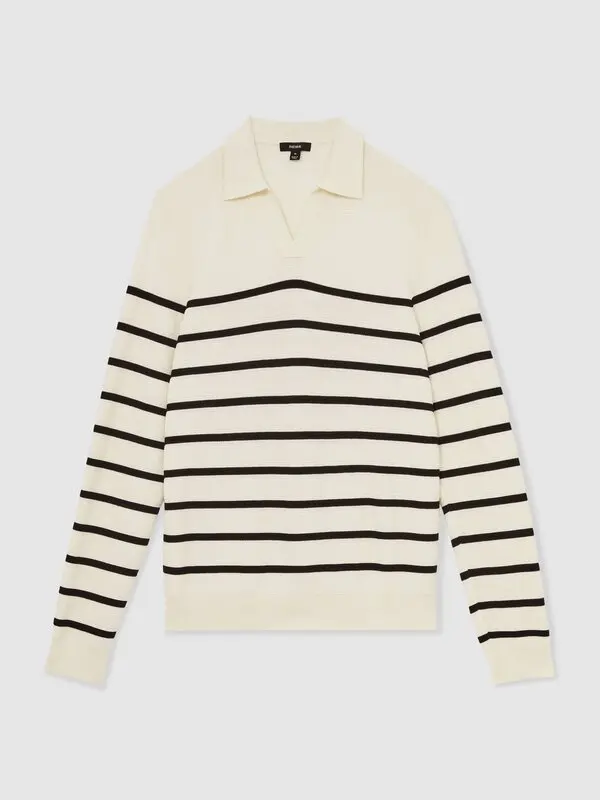 REISS Ingram Cotton Blend Stripe Knit Polo Shirt