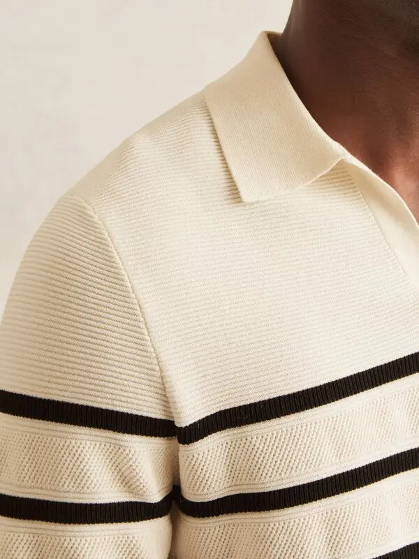 REISS Ingram Cotton Blend Stripe Knit Polo Shirt
