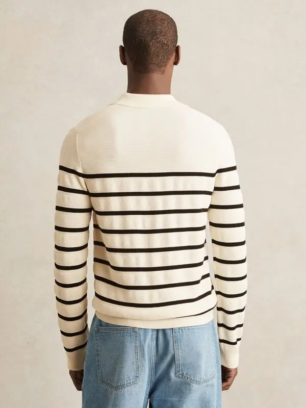 REISS Ingram Cotton Blend Stripe Knit Polo Shirt