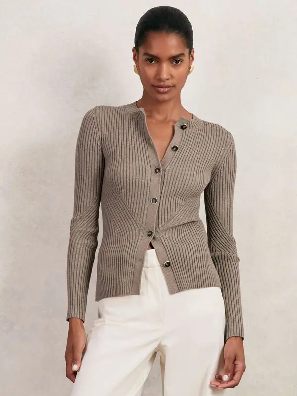 REISS Tula Button-front Knit Cardigan - Stone