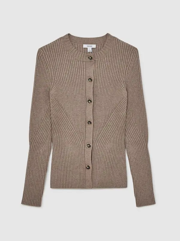 REISS Tula Button-front Knit Cardigan - Stone