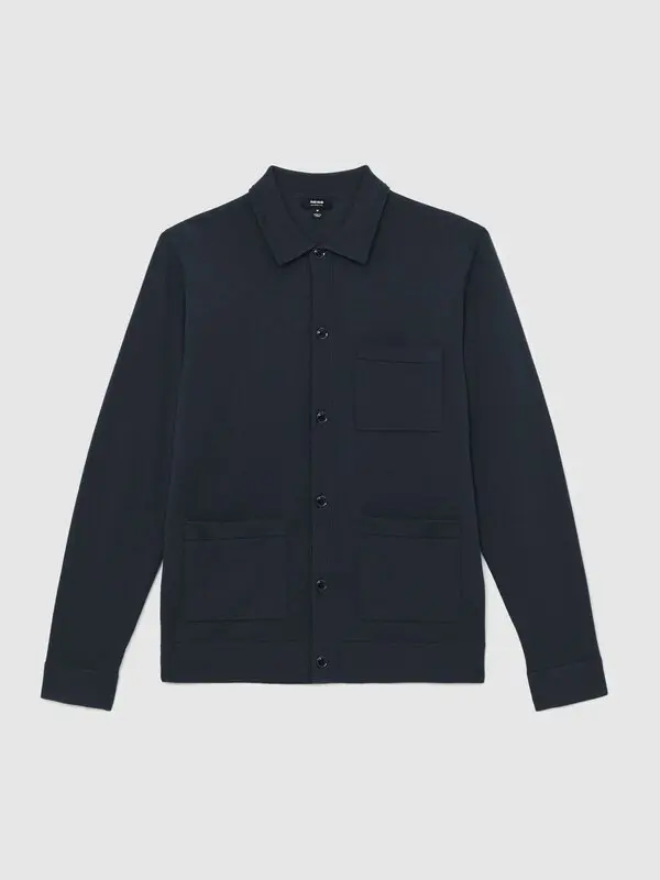 REISS Munich Merino Wool Button-through Shirt - Midnight Navy