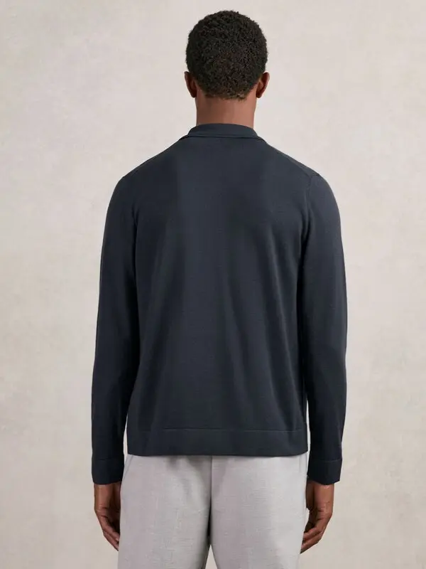 REISS Munich Merino Wool Button-through Shirt - Midnight Navy