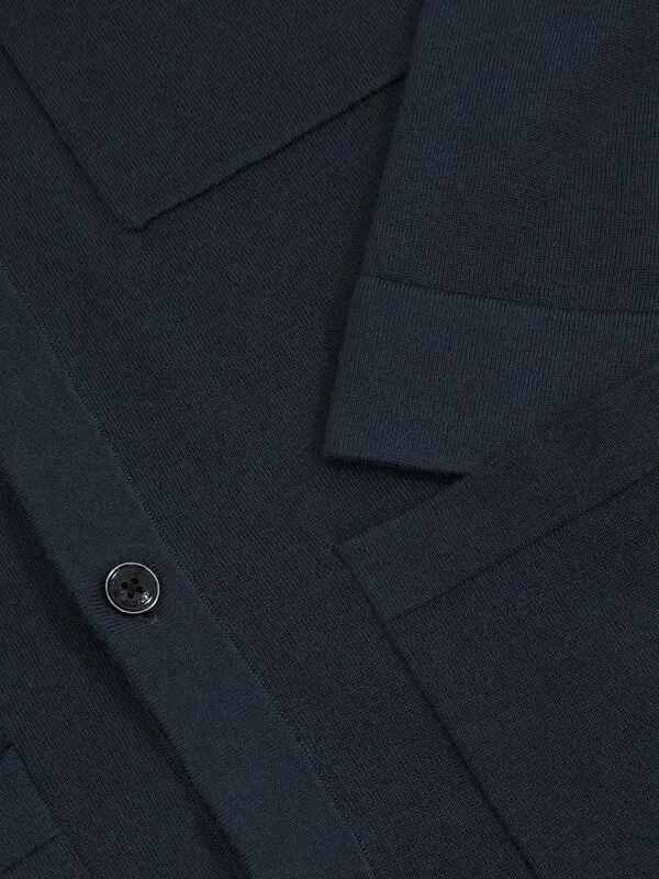 REISS Munich Merino Wool Button-through Shirt - Midnight Navy